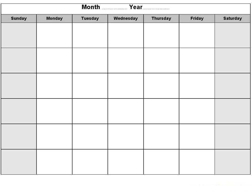 Printable Blank Monthly Calendar Template Printable Templates Free