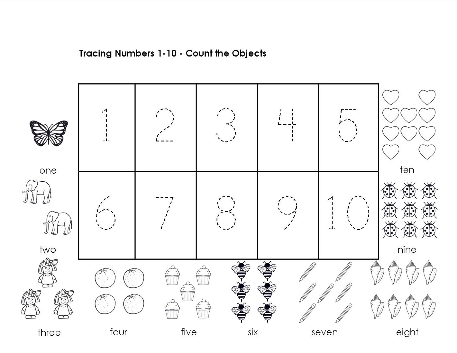Traceable Numbers 1 10 Worksheets