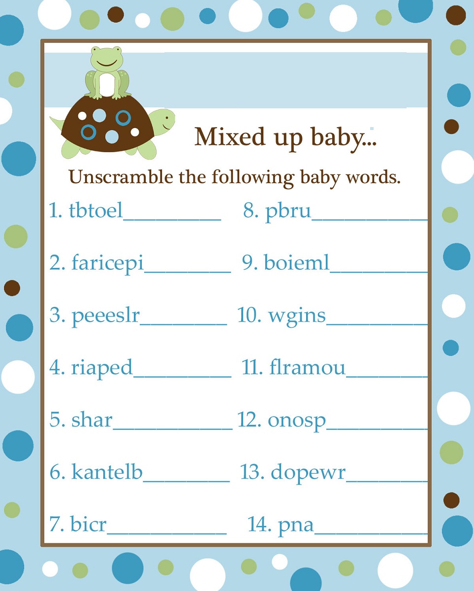 Baby Shower Word Scramble Template Printable Adventure Mountain Baby
