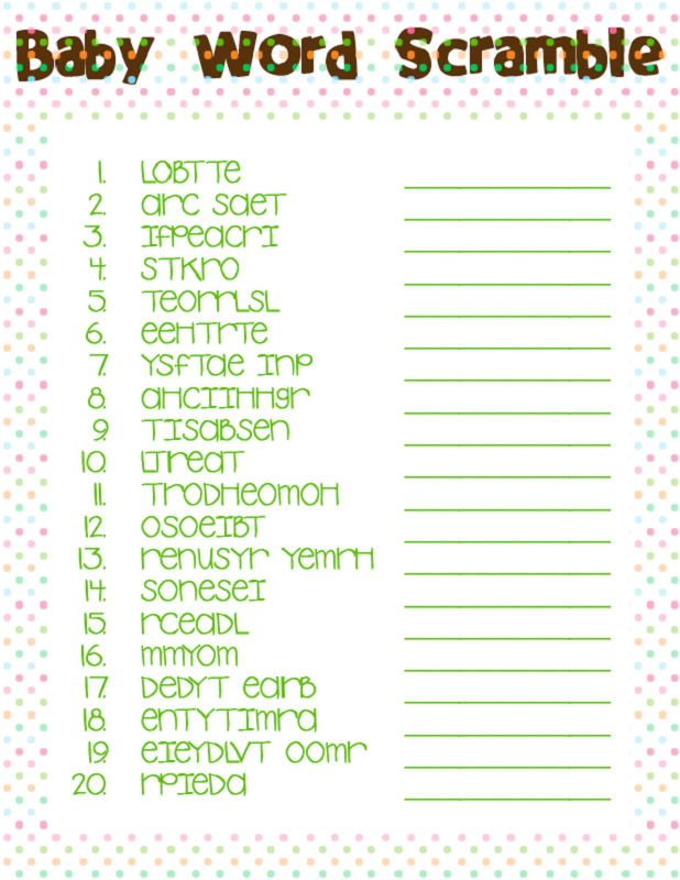 Baby Shower Words Scrambles Printable Activity Shelter