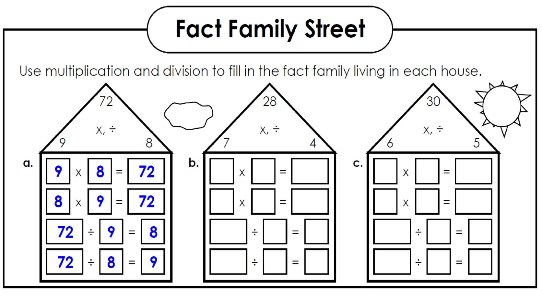 Family Facts Math Worksheets Activity Shelter