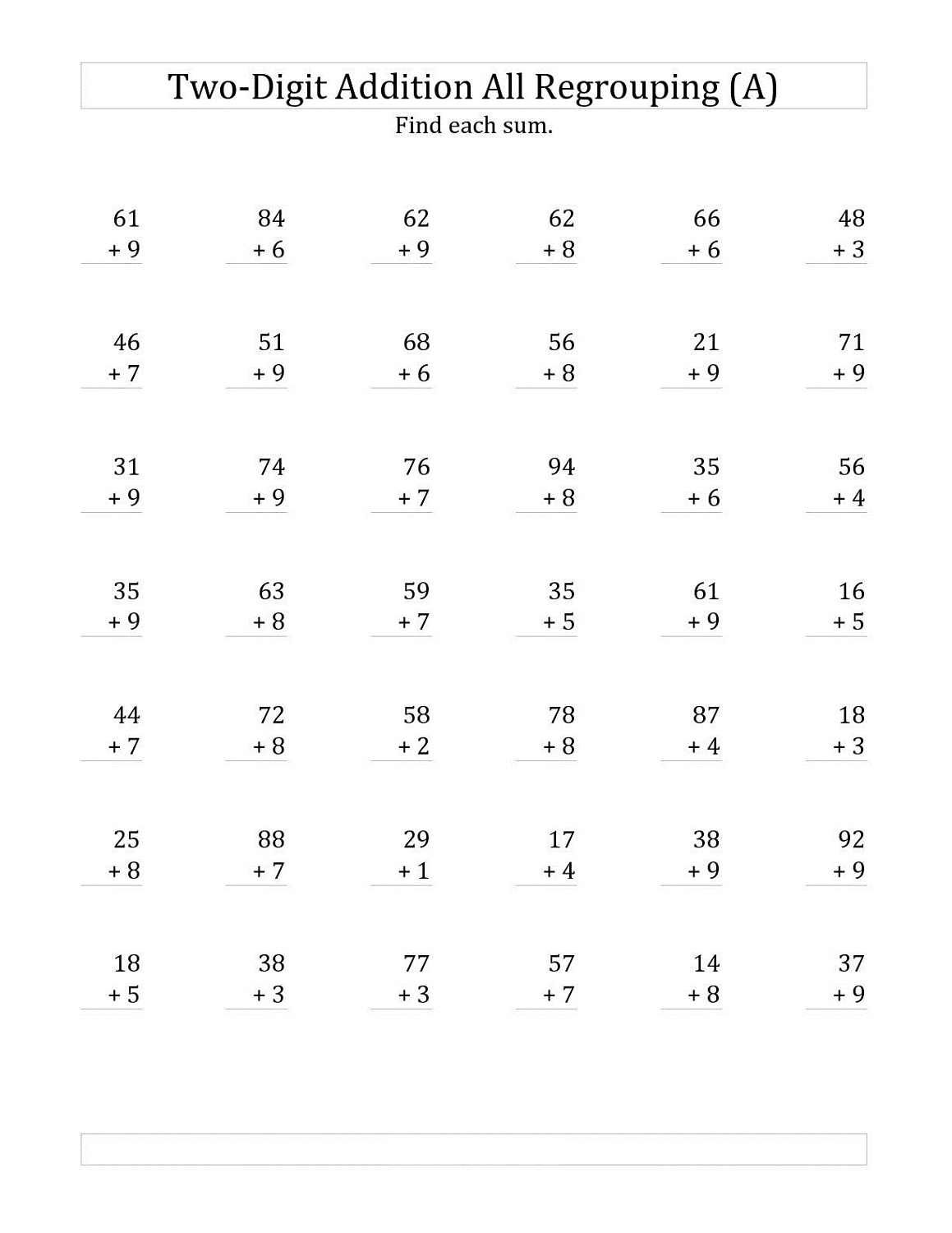 Free Two Digits Math Worksheets Activity Shelter