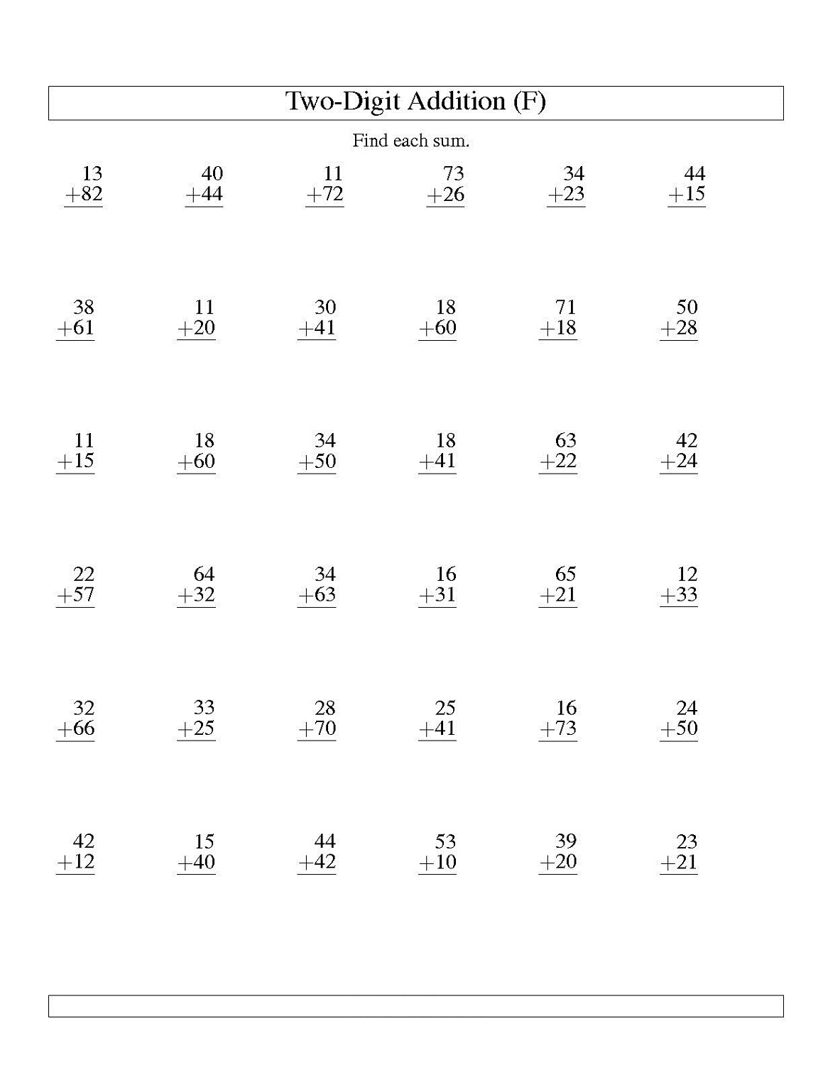 Free Two Digits Math Worksheets Activity Shelter