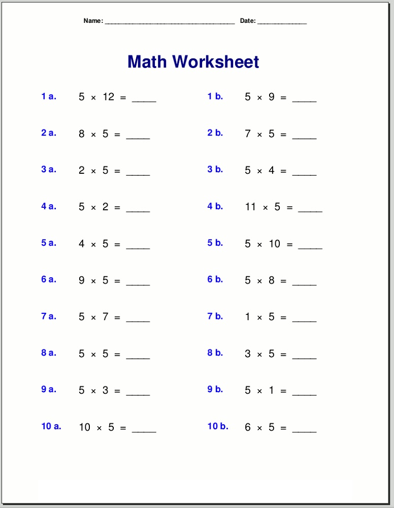Multiplication Worksheets 5