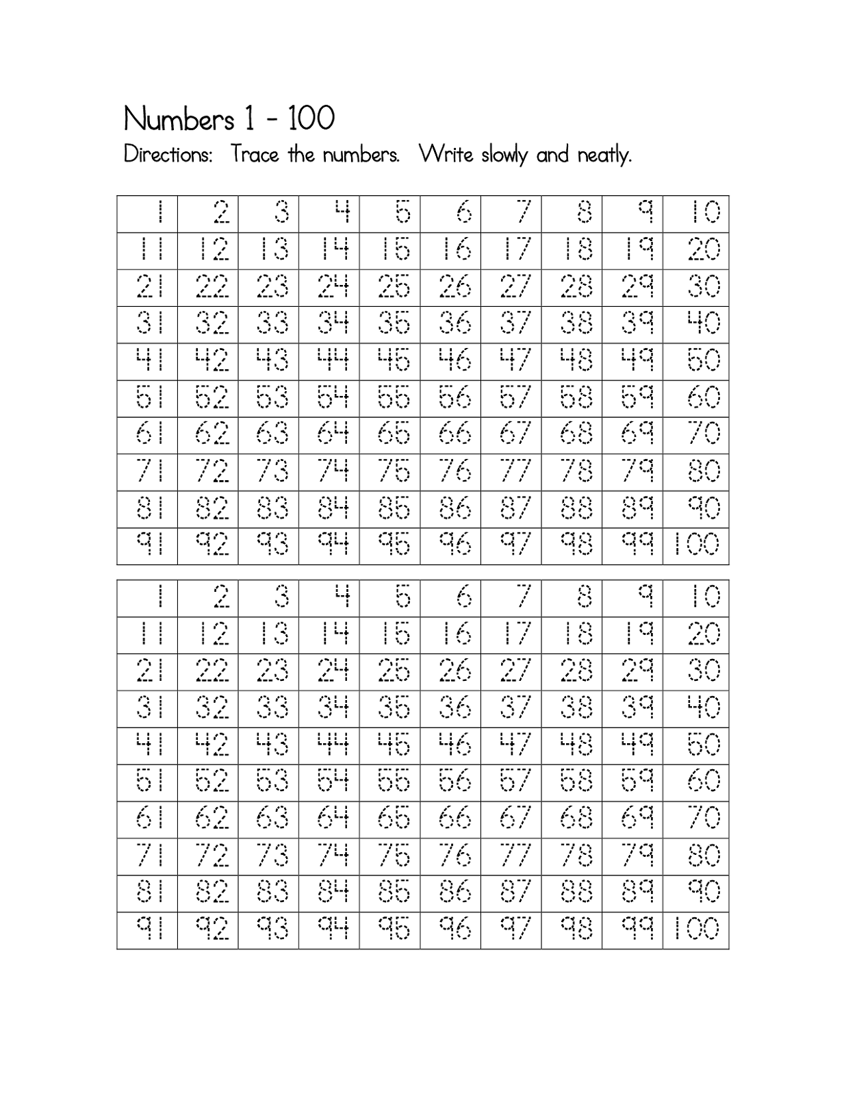 Number 1 To 100 Worksheet Number 1 To 100 Worksheet