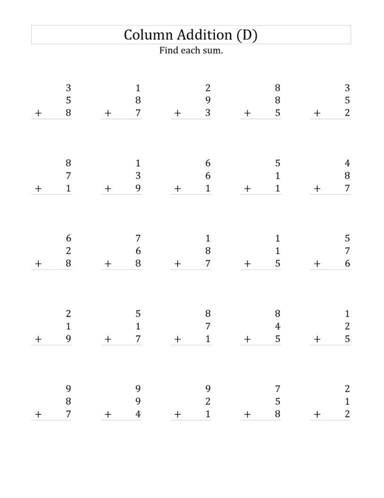 3 Addends Worksheets Printable Activity Shelter