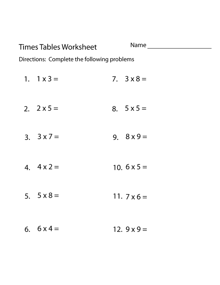 Free Times Table Worksheets Activity Shelter
