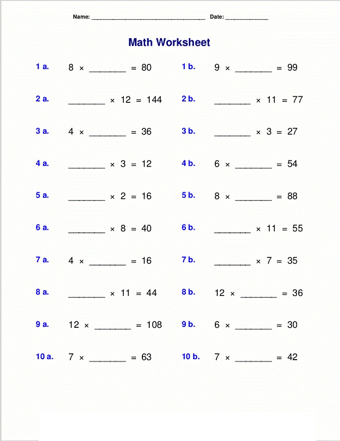 Times Table Worksheets 1 12 Activity Shelter