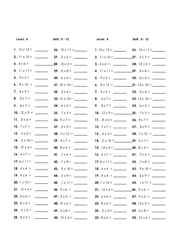 Printable Multiplication Drills
