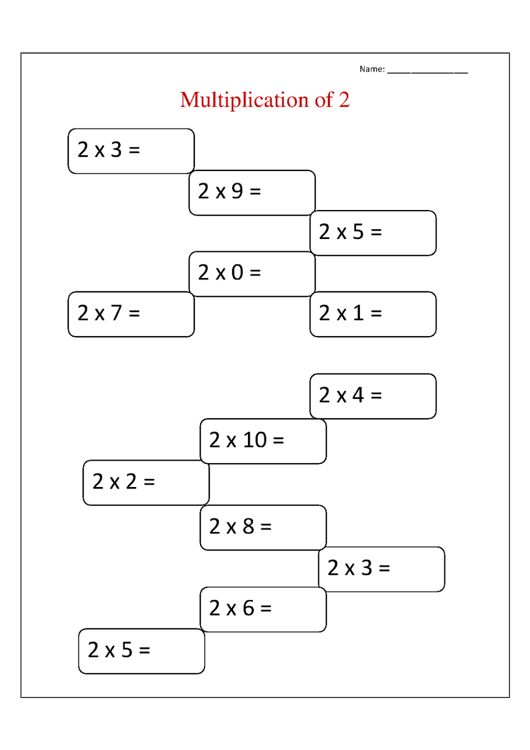 Printable 2 Times Table Worksheet
