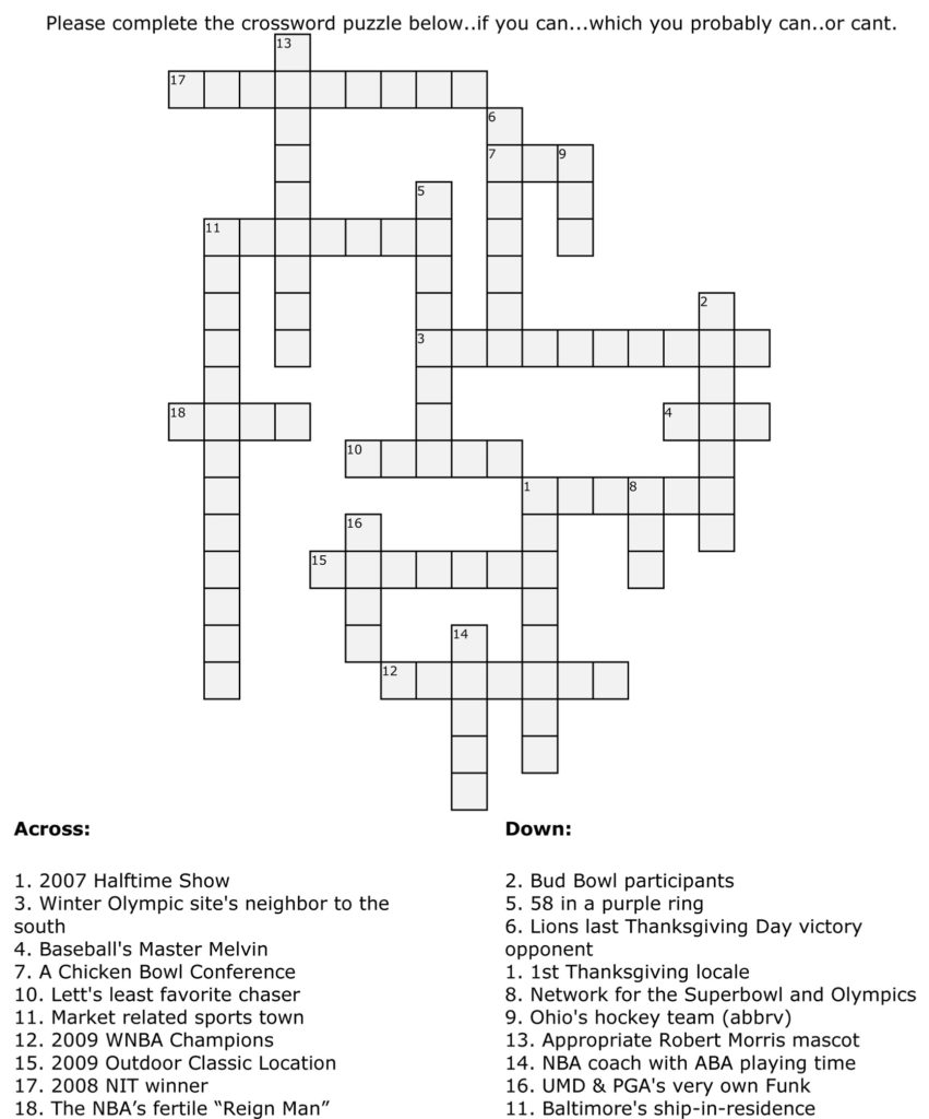 Printable Basketball Crossword Puzzles Activity Shelter